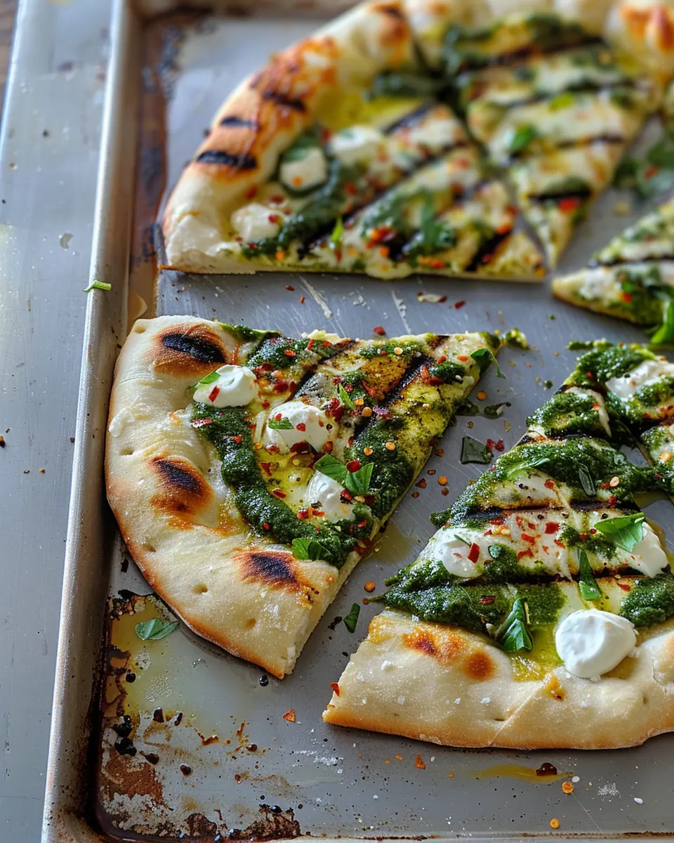 grilled green and white pizza